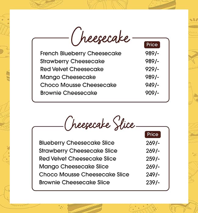 Menu at Cheesecakes by CakeZone, Mysuru