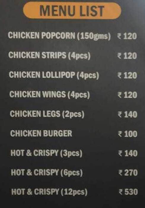 Menu of Triple C Crispy Chicken Corner, Domlur, Bangalore