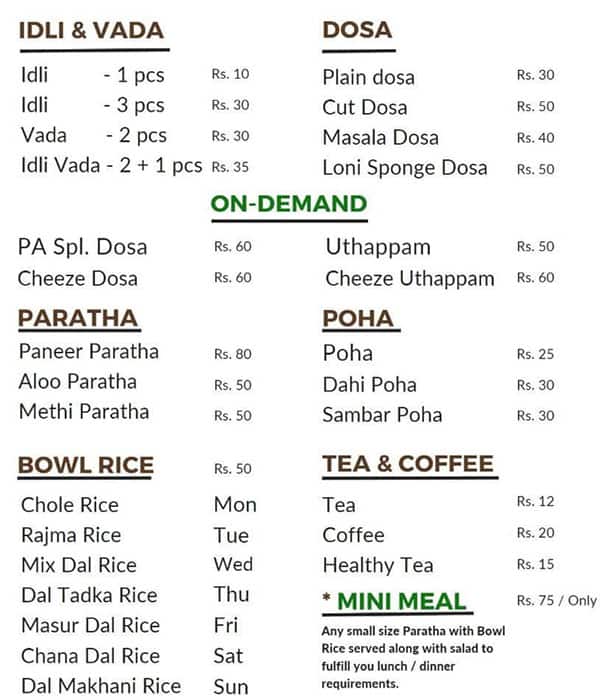 Menu of Paushtik Aahar, Expressway, Pune