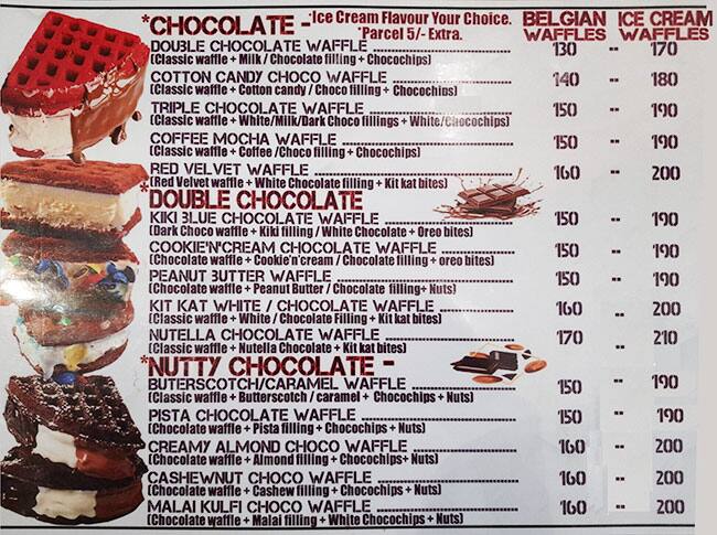 Menu of The Belgium Waffles, Gurunanak Colony, Vijayawada