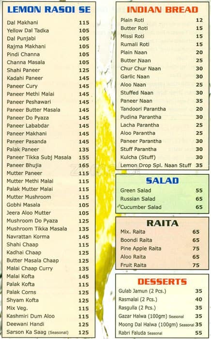 Menu At Lemon Drop Delhi Sg 66