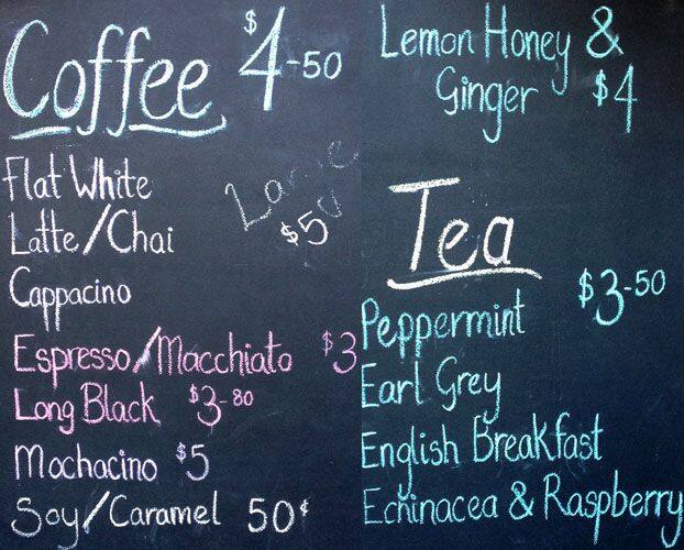 Menu at The Extra Shot cafe, Auckland