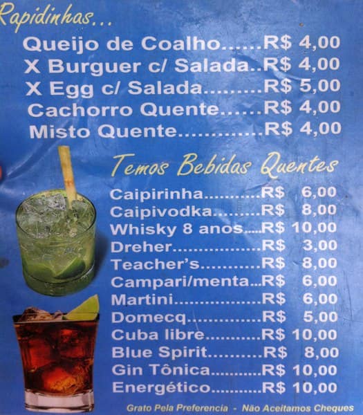 Menu em Pub Carioca, Rio de Janeiro, Av. Princesa Isabel
