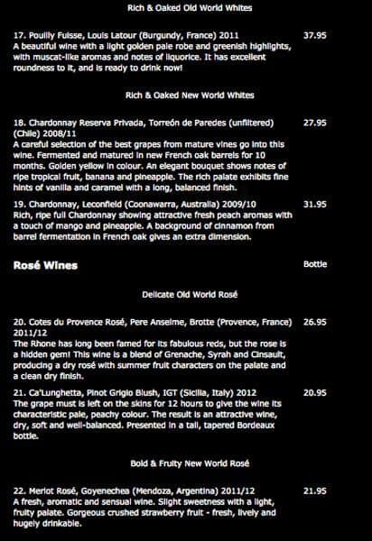 Menu at Maxies restaurant, Edinburgh