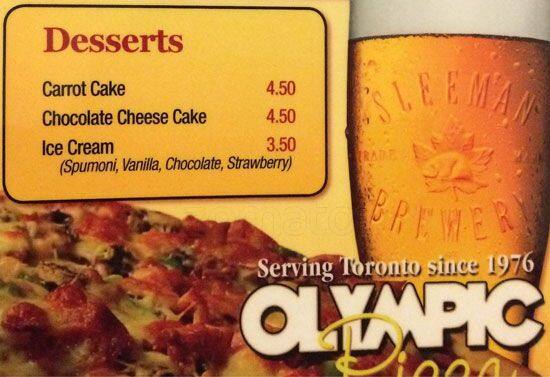Menu at Olympic 76 Pizza Cafe, Toronto