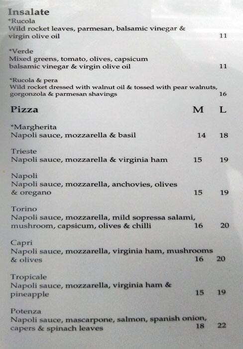 Menu at Saporito restaurant, Doncaster East