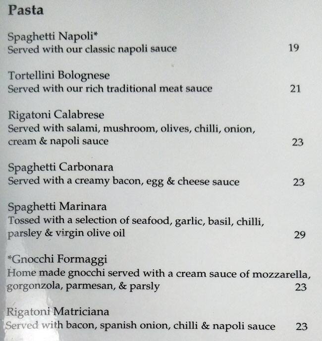 Menu at Saporito restaurant, Doncaster East