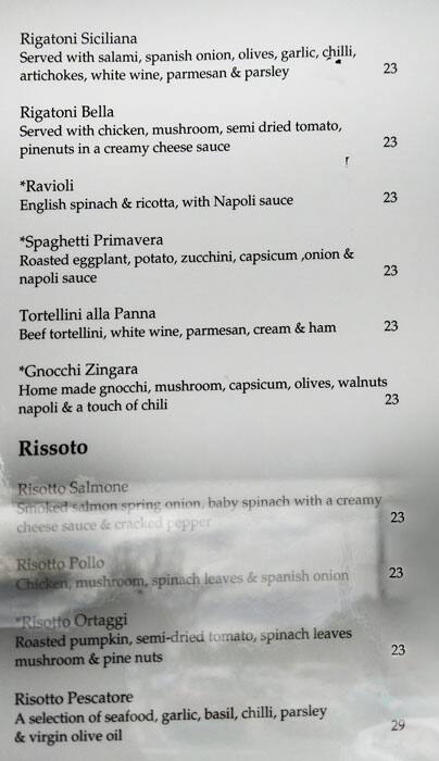 Menu at Saporito restaurant, Doncaster East