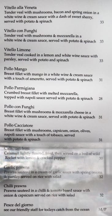 Menu at Saporito restaurant, Doncaster East