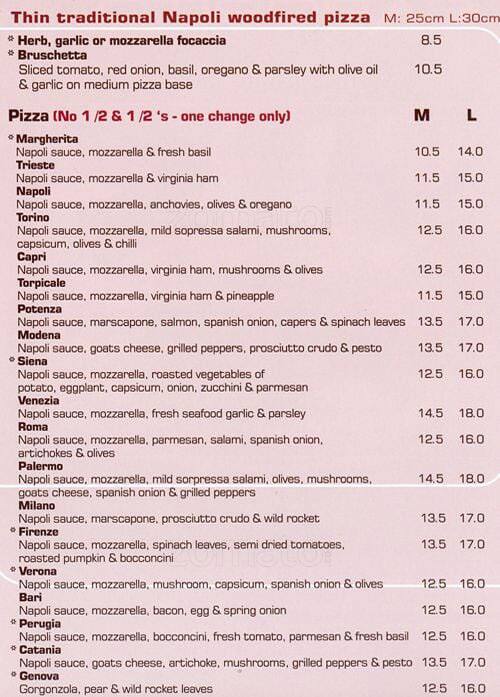 Menu at Saporito restaurant, Doncaster East