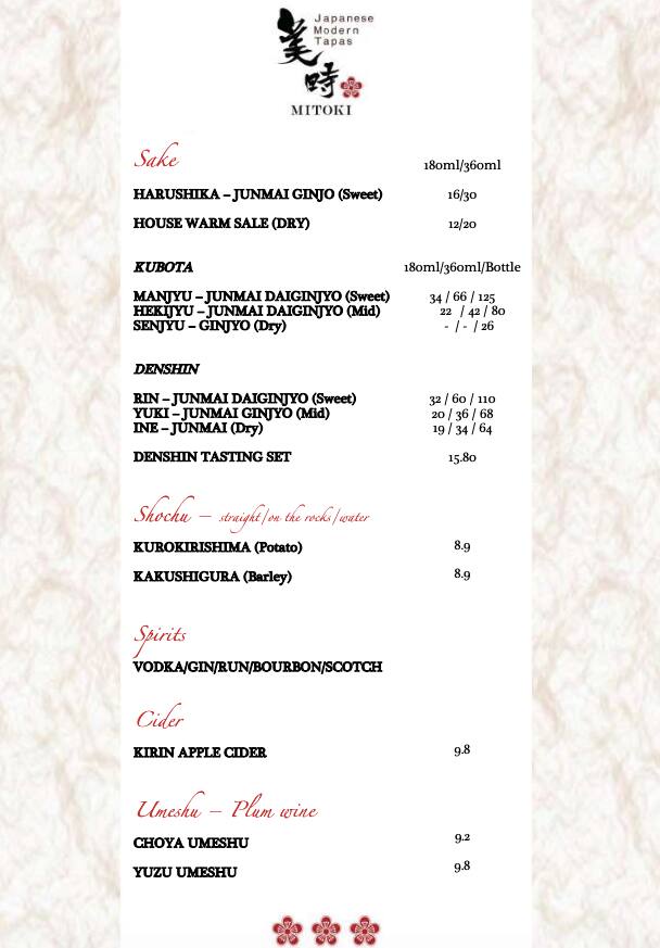 Menu at Mitoki Japanese Restaurant Kangaroo Point, Kangaroo Point