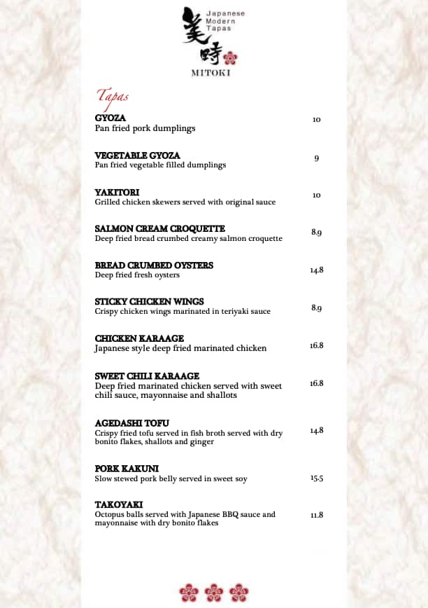 Menu at Mitoki Japanese Restaurant Kangaroo Point, Kangaroo Point