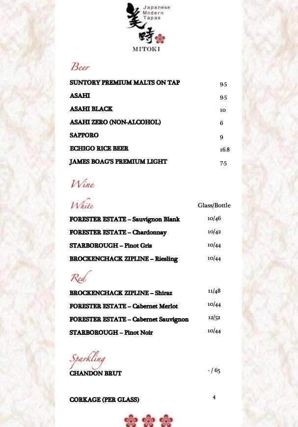 Menu at Mitoki Japanese Restaurant Kangaroo Point, Kangaroo Point