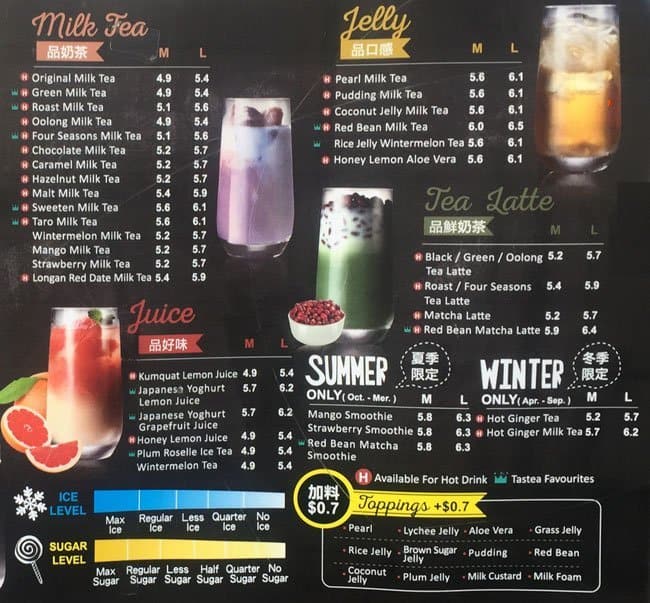 Menu at Tastea Taiwan, Box Hill