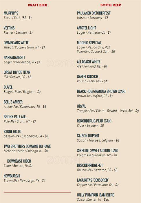 Menu at The Penrose pub & bar, New York City