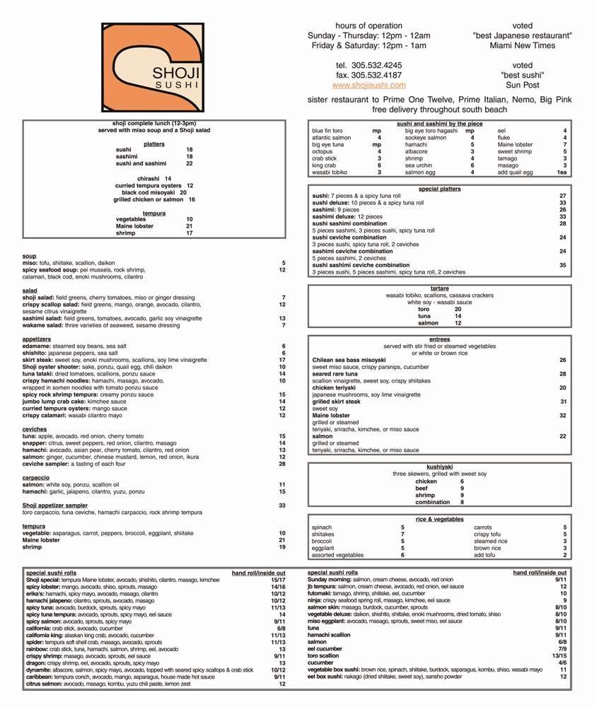 Shoji Sushi & Saketini Lounge Menu - Urbanspoon/Zomato