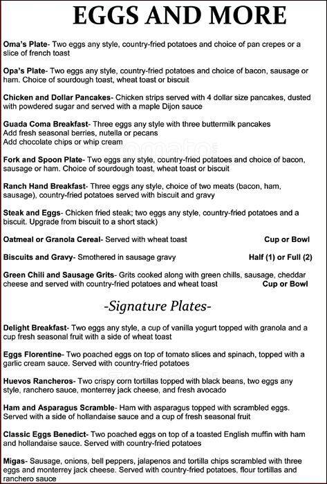 Menu at Fork and Spoon restaurant, New Braunfels