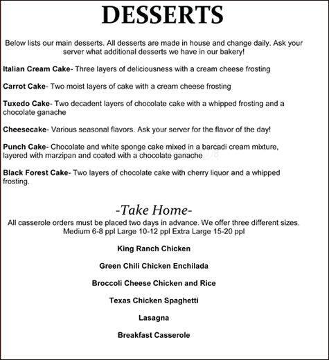 Menu at Fork and Spoon restaurant, New Braunfels