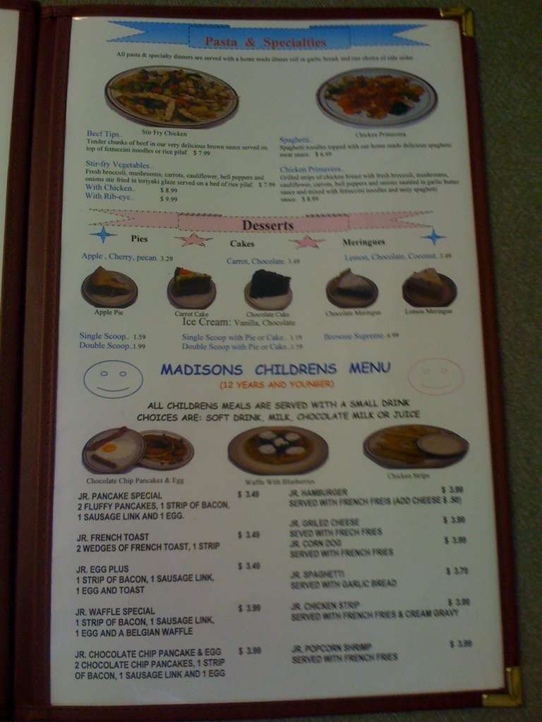 Menu at Madison's Country Cooking restaurant, Del City, 4747 SE 29th St