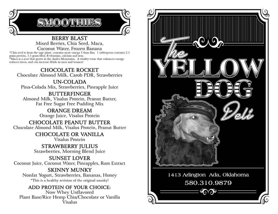 Menu at Yellow Dog Deli restaurant, Ada