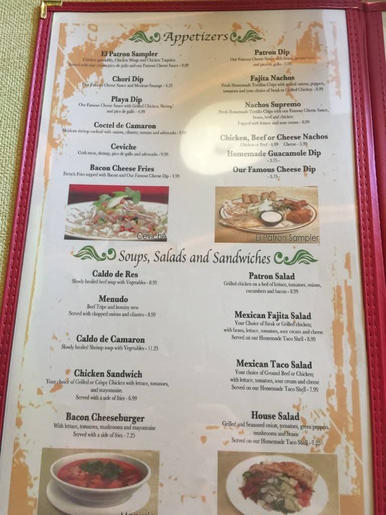 Menu at El Patron restaurant, Leavells, Patriot Hwy