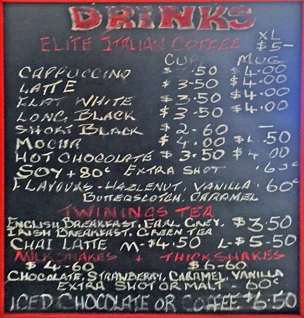 Carta de The Ally Cafe, Cleveland