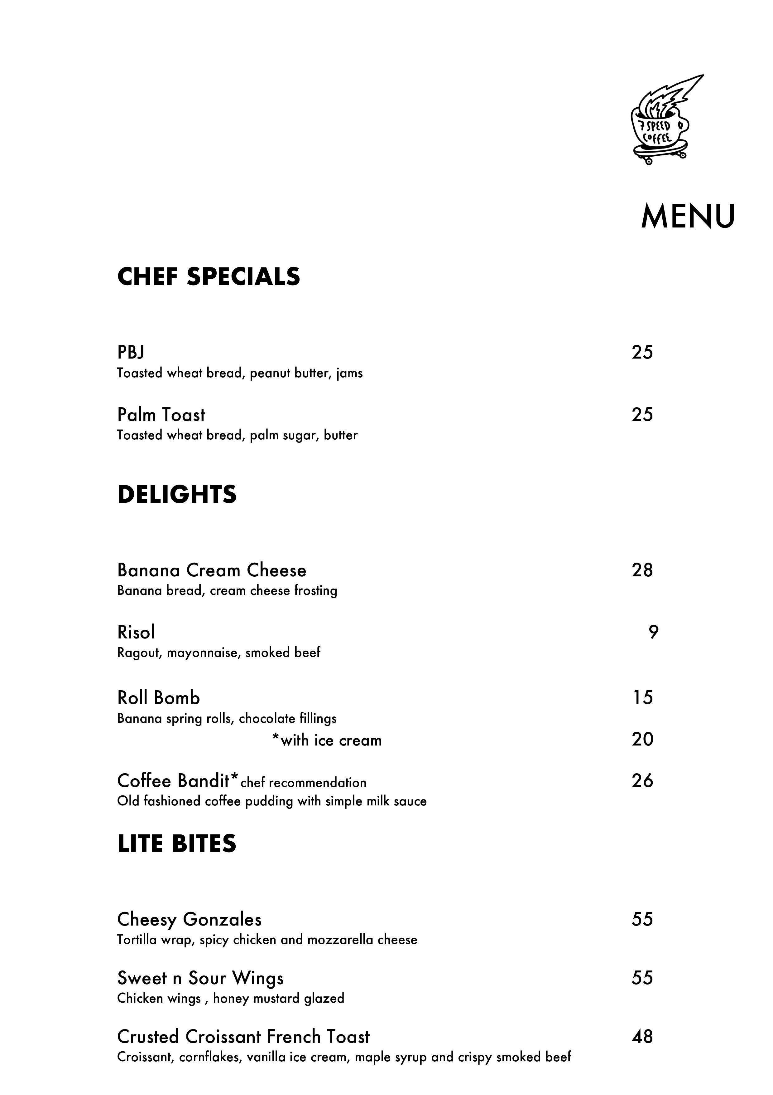 Menu at 7 Speed Coffee cafe, South Jakarta