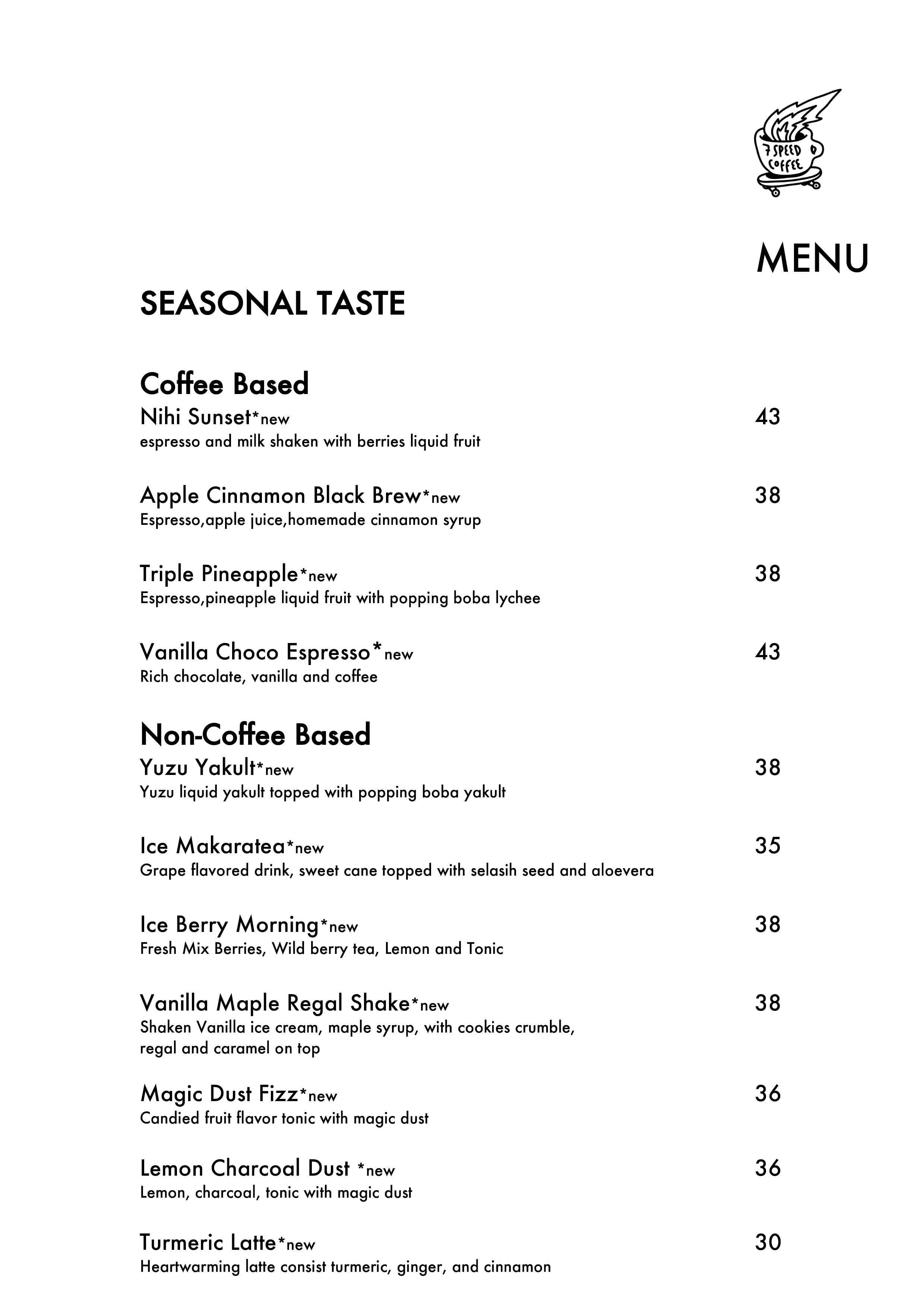 Menu at 7 Speed Coffee cafe, South Jakarta