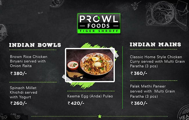 Menu at Prowl Foods By Tiger Shroff, Bengaluru, 1st Floor