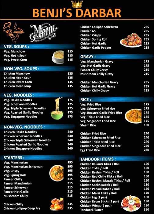 Menu of Benji's Darbar, Chembur, Mumbai