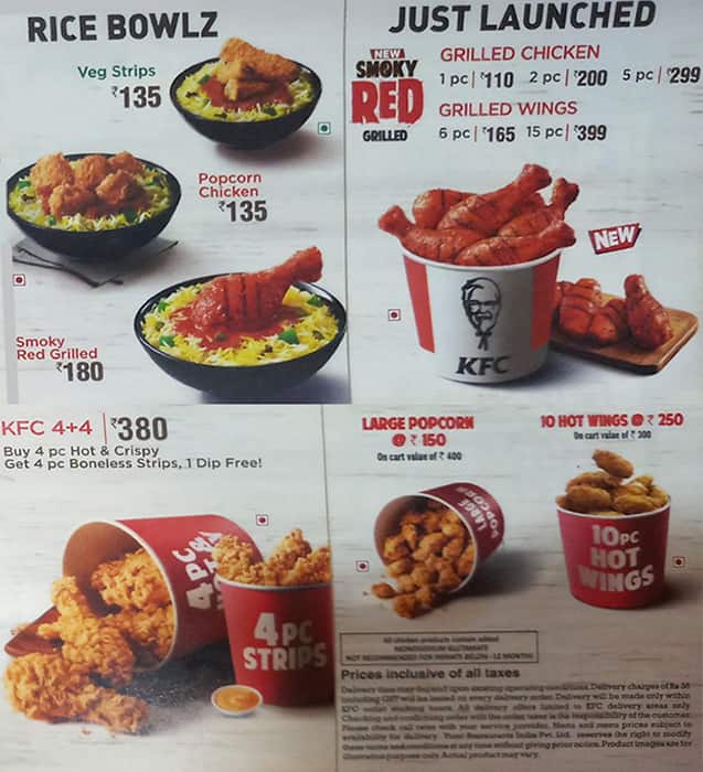 Menu at KFC, Kolkata, 375