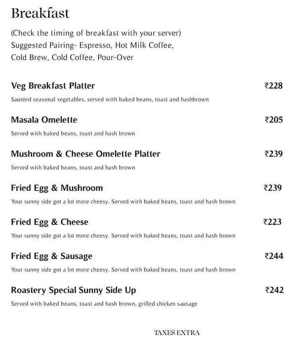 Menu at Roastery Coffee House Jaipur, Jaipur