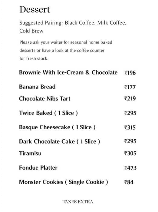 Menu at Roastery Coffee House Jaipur, Jaipur