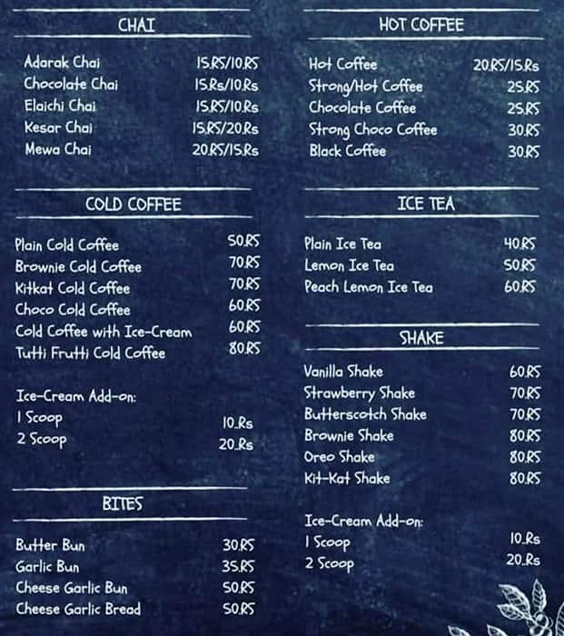 Menu of Cafe Tea Trick, Old Palasia, Indore