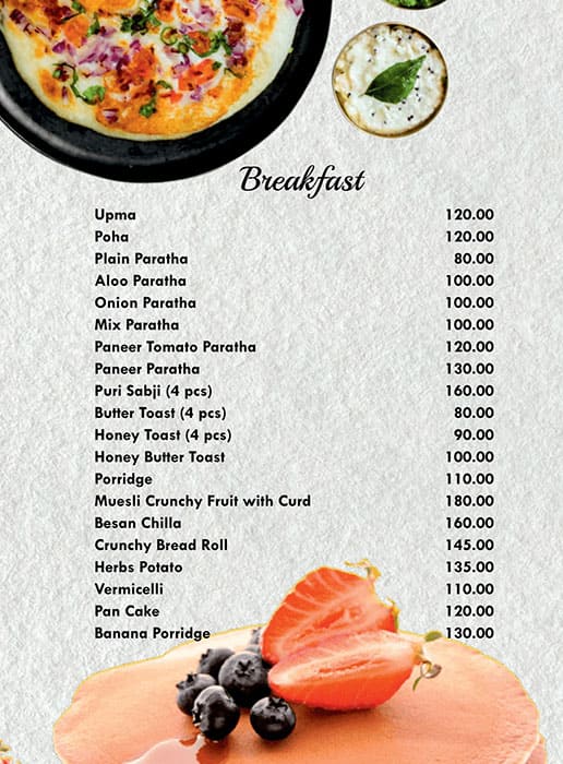 Menu of Yogved, Tapovan, Rishikesh