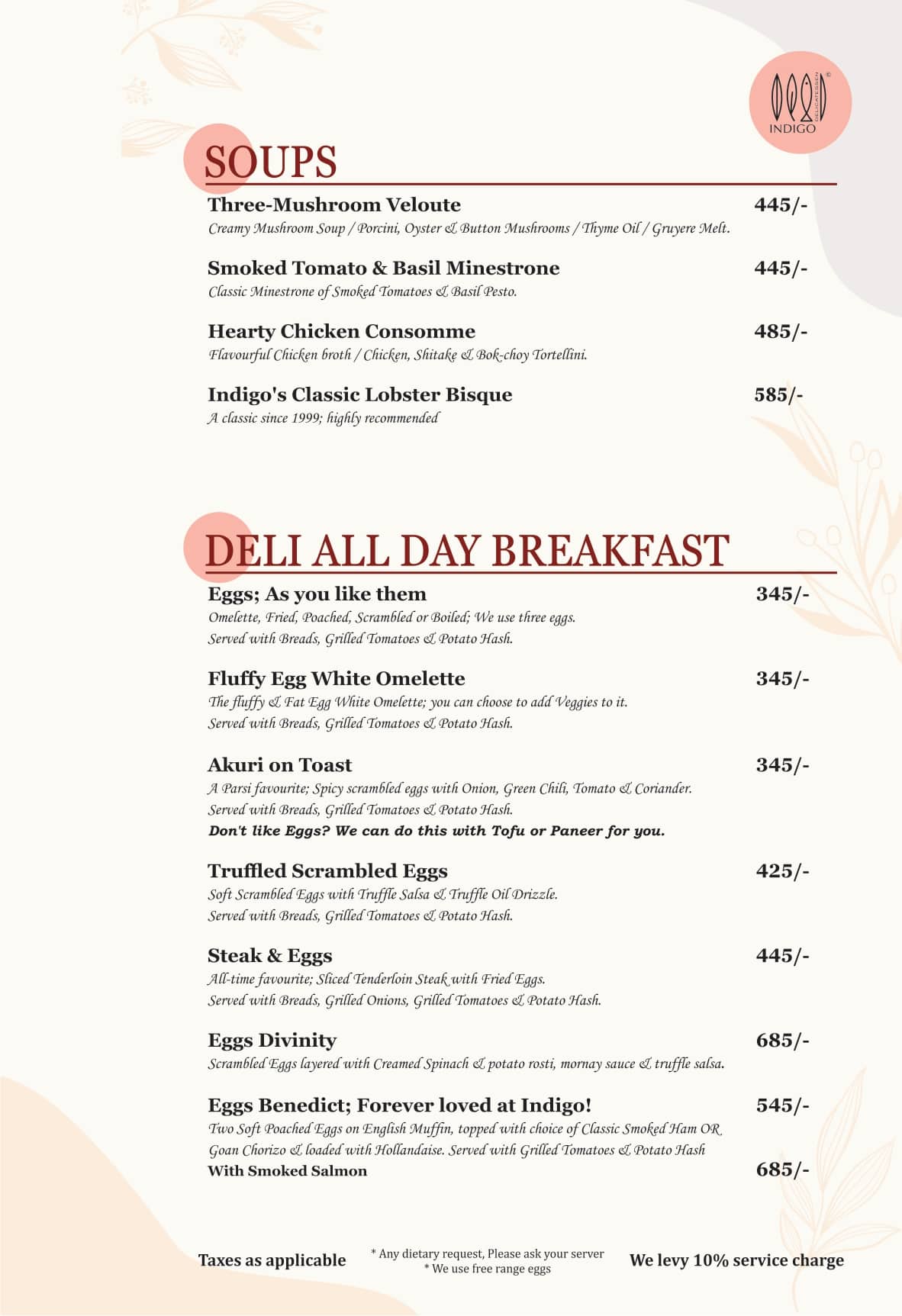 Menu of Indigo Delicatessen, Colaba, Mumbai