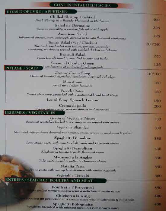 Menu at Great Moments - Hotel Bangalore International, Bengaluru