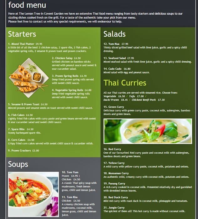 Menu at The Lemon Tree pub & bar, London, 4 Bedfordbury