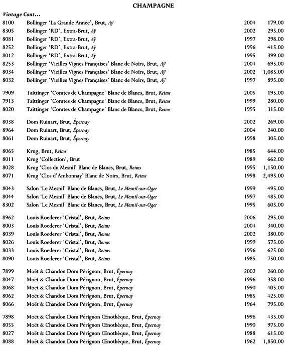 Menu at Clos Maggiore restaurant, London