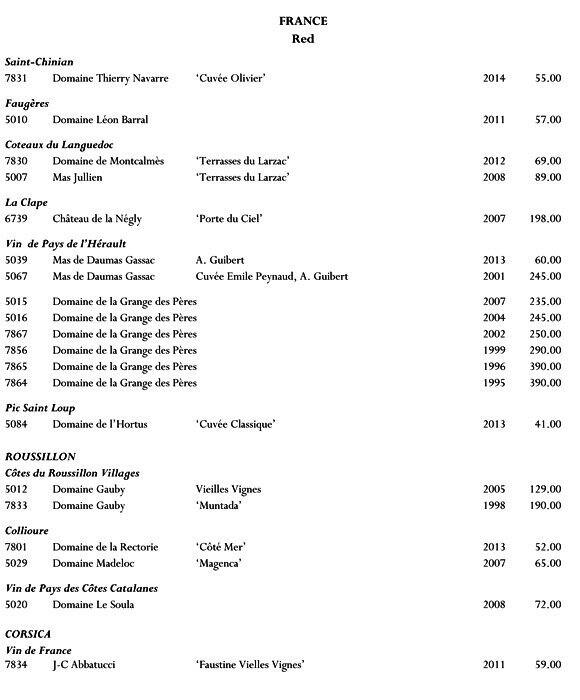 Menu at Clos Maggiore restaurant, London