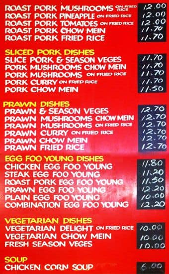 Menu at New Asia Takeaways fast food, Christchurch