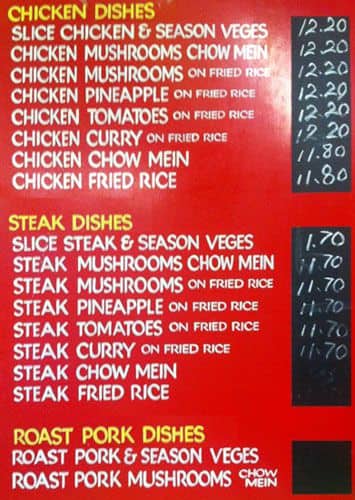 Menu at New Asia Takeaways fast food, Christchurch