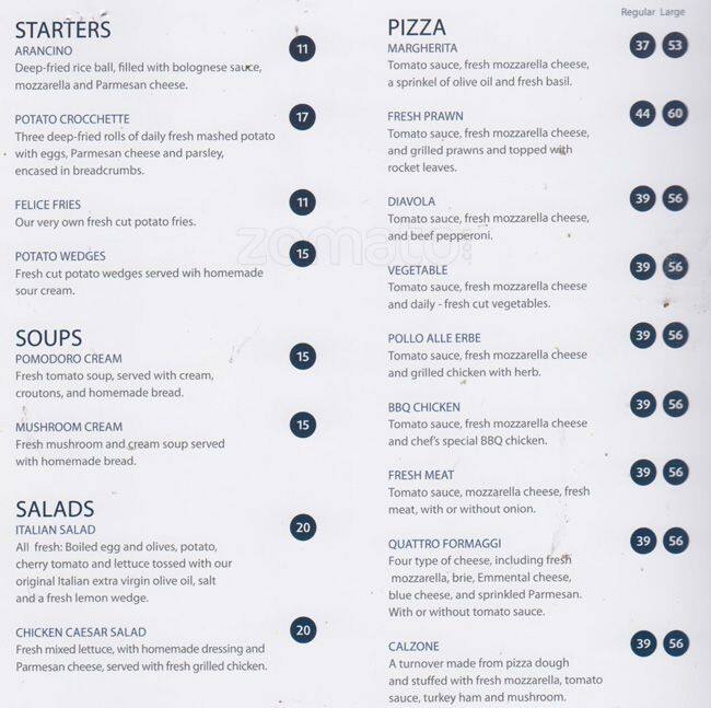 Pizza Felice Menu, Menu for Pizza Felice, Falaj Hazza, Al Ain - Zomato