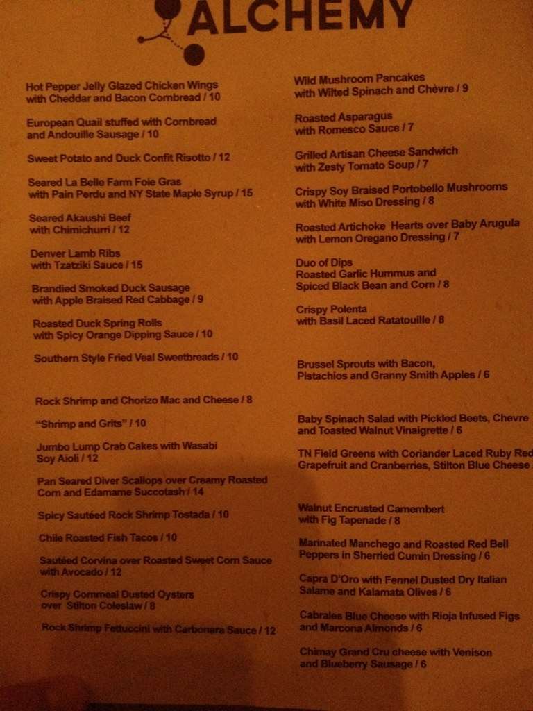 Alchemy Menu, Menu for Alchemy, Midtown, Memphis - Urbanspoon/Zomato