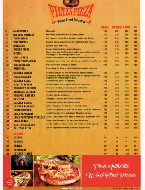 Pietza Pizza Menu, Menu untuk Pietza Pizza, Banjara Hills, Hyderabad ...