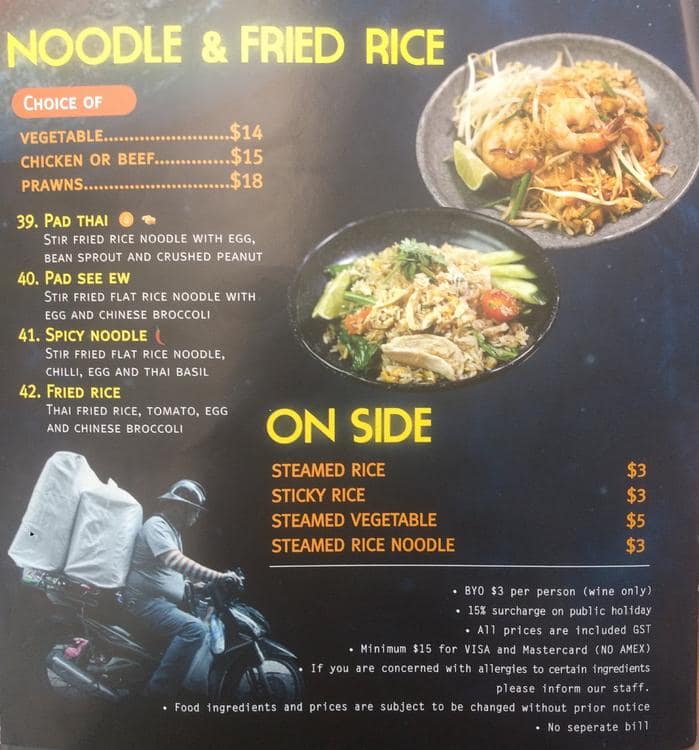 Menu at Pochana restaurant, Brisbane City