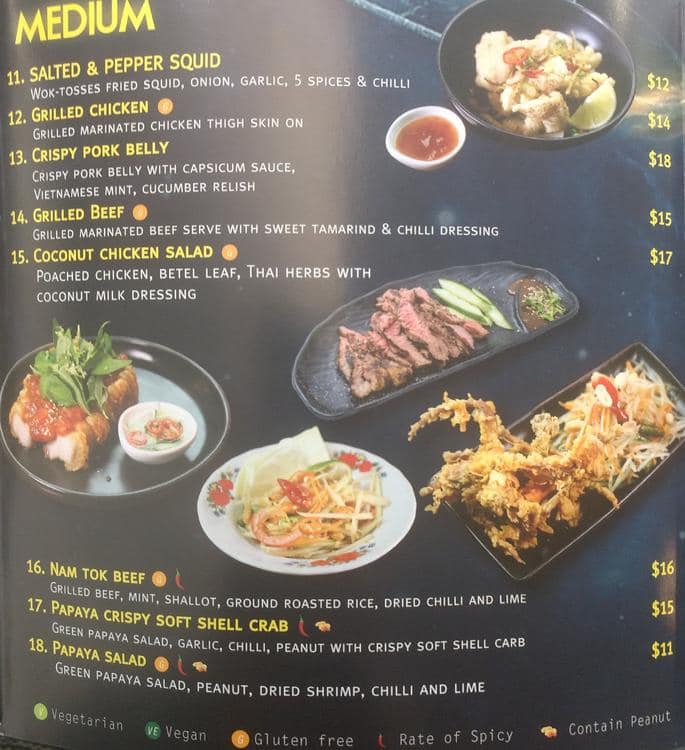 Menu at Pochana restaurant, Brisbane City