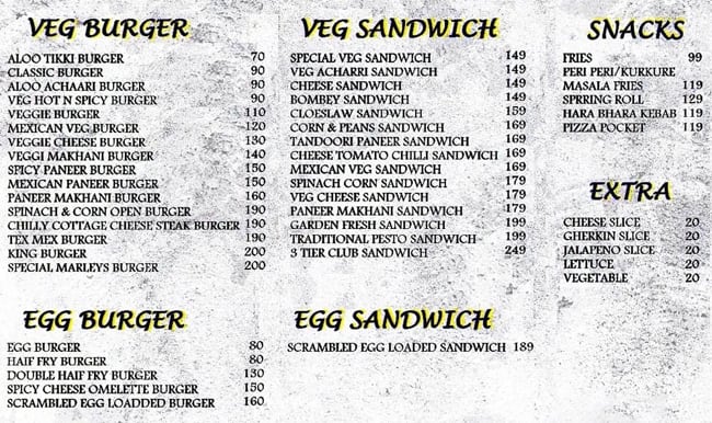 Menu of Marleys The Milkshake, Tajganj, Agra