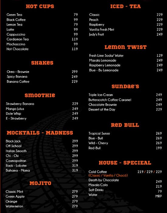 Menu at Garage Cafe, Guwahati