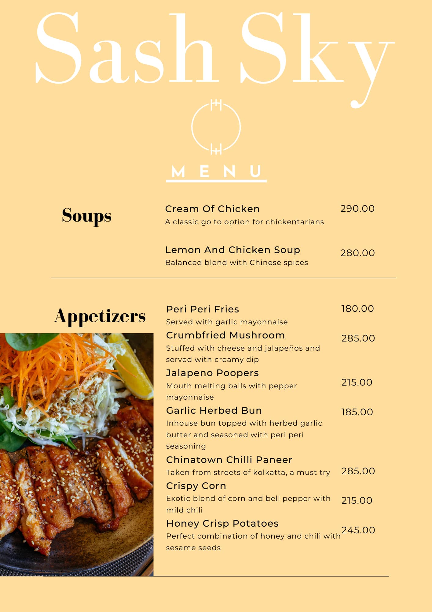 Menu of Sash Sky, Yeshwantpur, Bangalore
